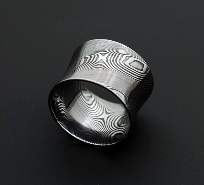 Genuine Stainless Damascus Steel Mens Concave Ring Width - Etsy