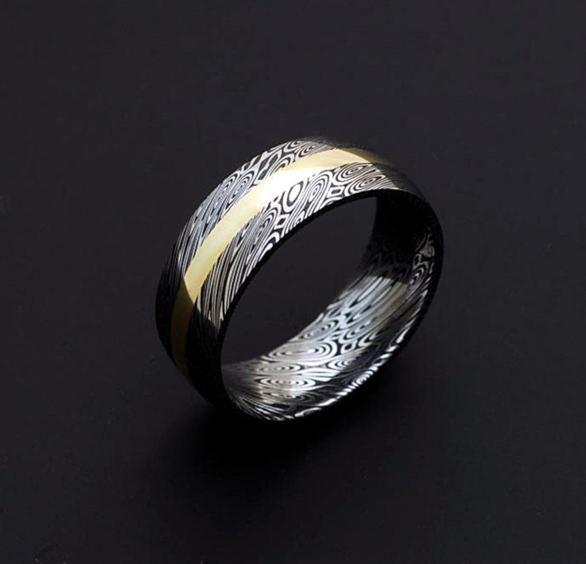 Genuine Stainless Damascus Steel and 18K Yellow Gold Mens Ring PD64 - Etsy