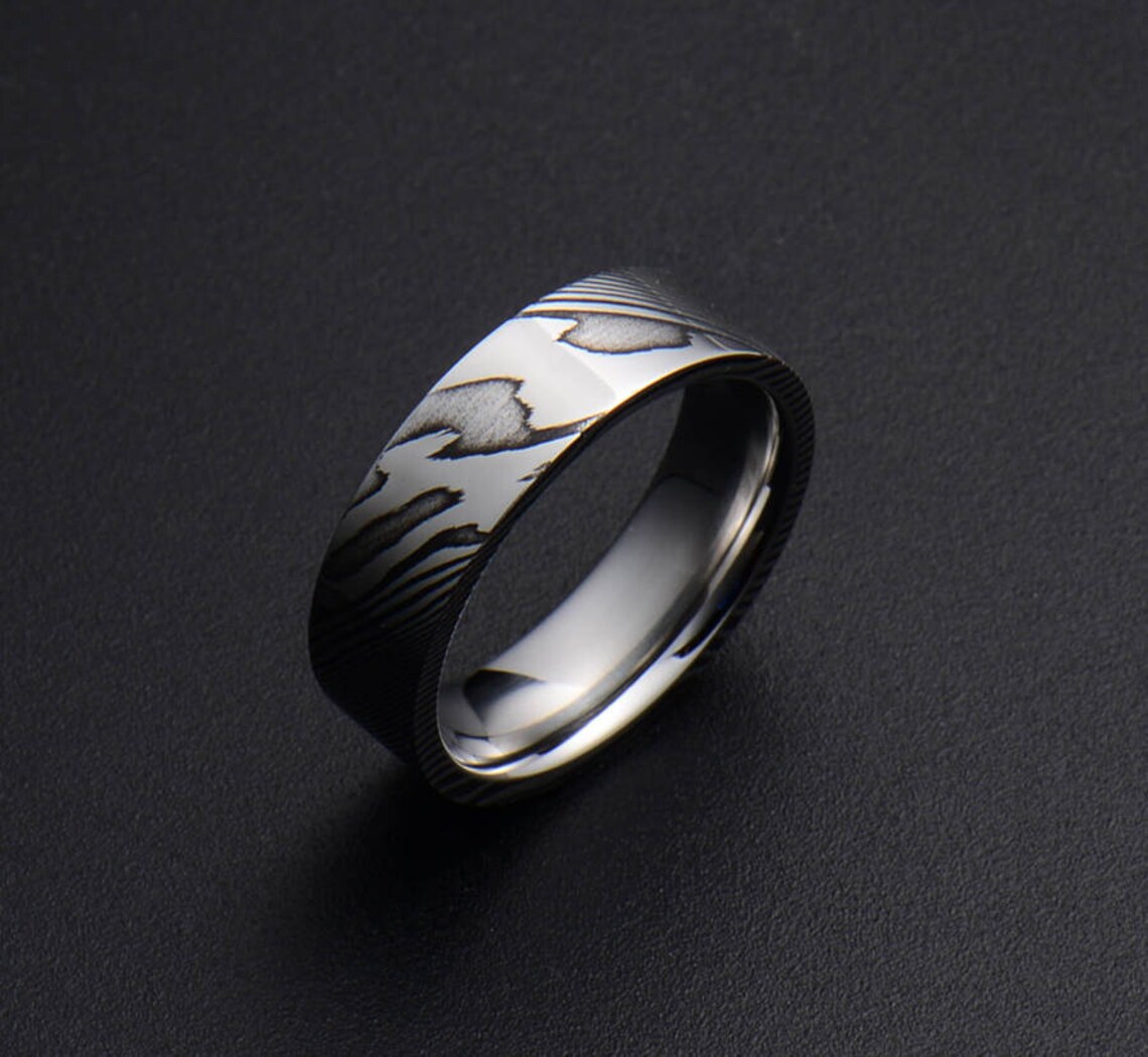 Genuine Stainless Damascus Steel Mens Ring PD103 - Etsy