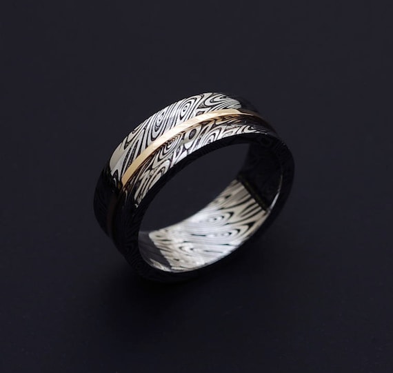 Genuine Stainless Damascus Steel and 18K Yellow Gold Women | Etsy