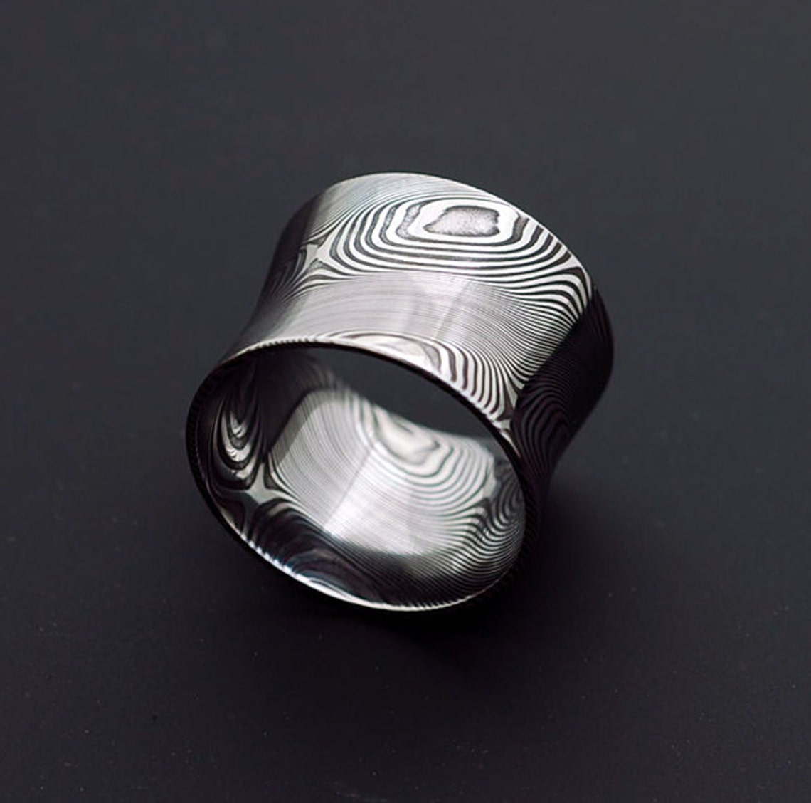 Genuine Stainless Damascus Steel Mens Concave Ring Width - Etsy