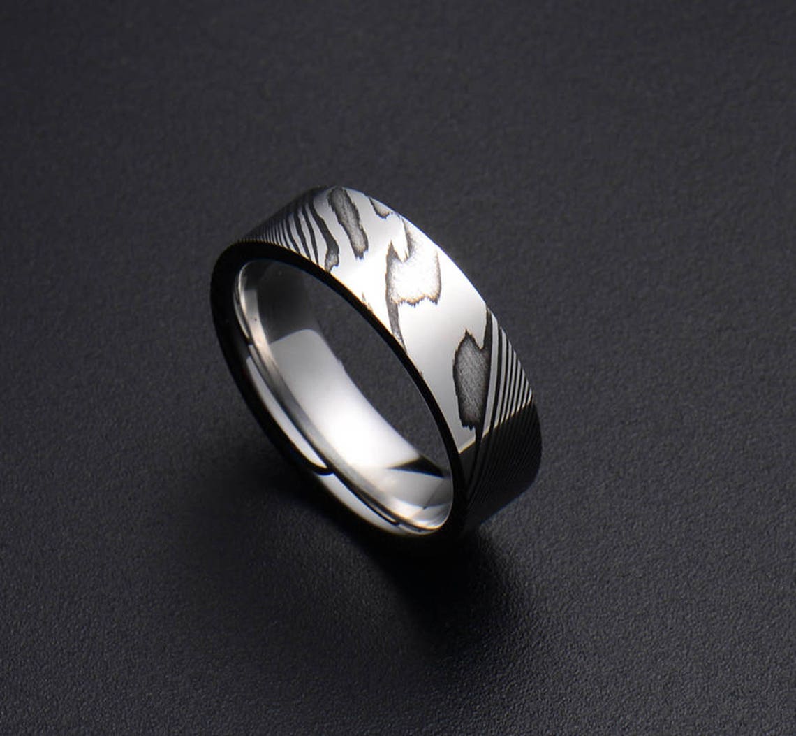 Genuine Stainless Damascus Steel Mens Ring PD103 - Etsy
