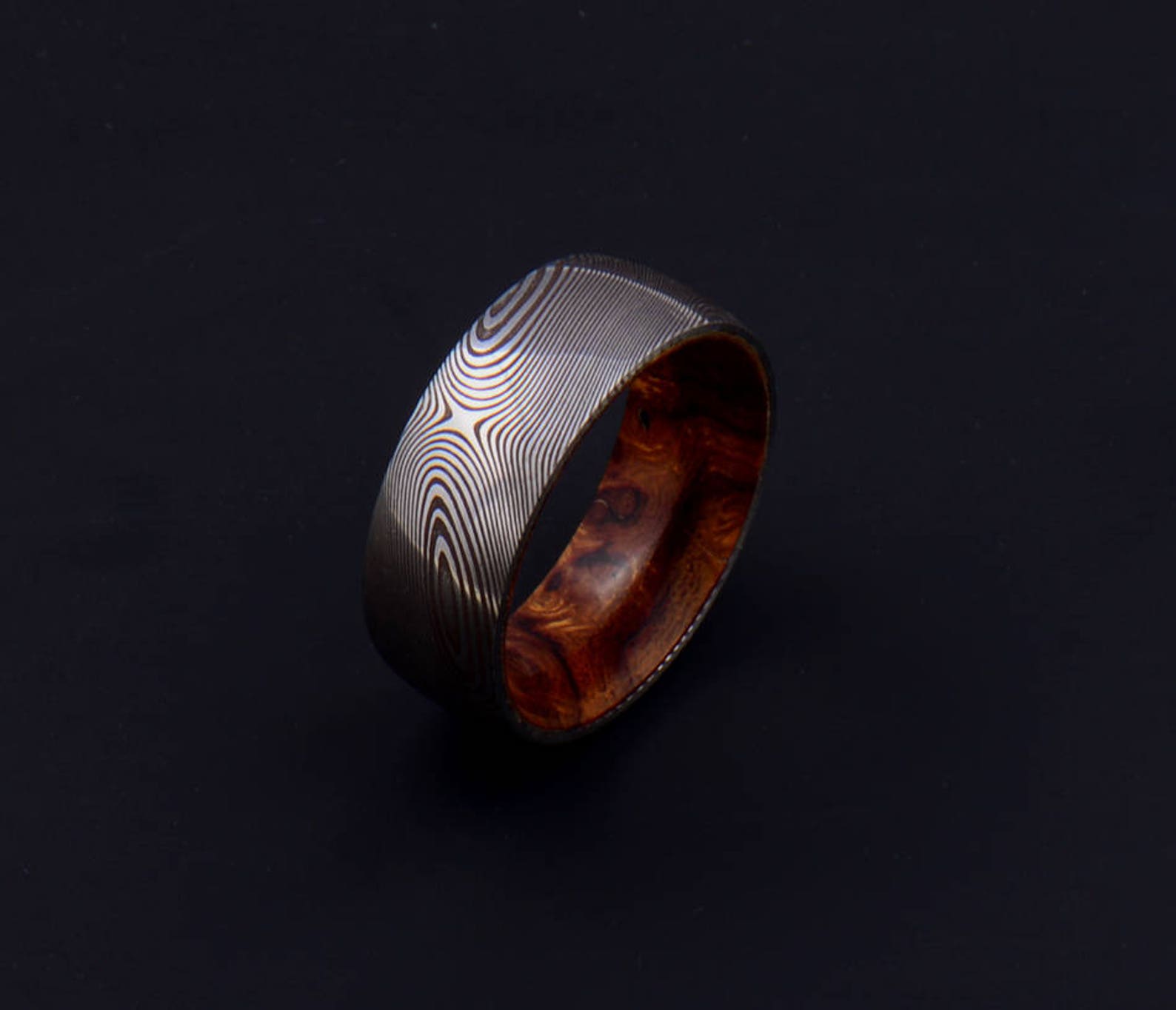 Genuine Stainless Damascus Steel and Desert Ironwood Mens Ring - Etsy