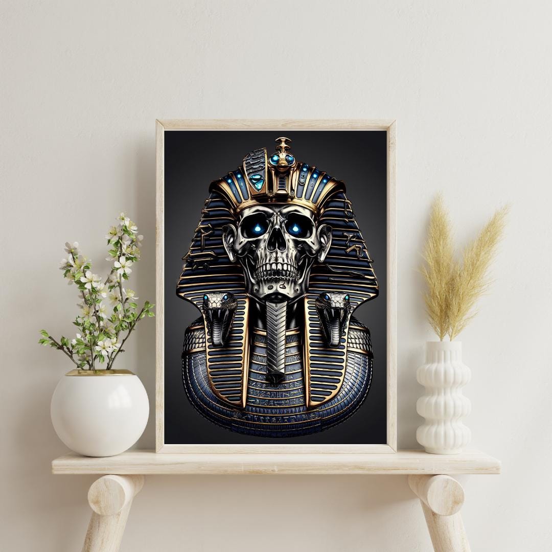Ancient Pharaoh Skull Digital Art - Egyptian Gothic Illustration, Dark ...