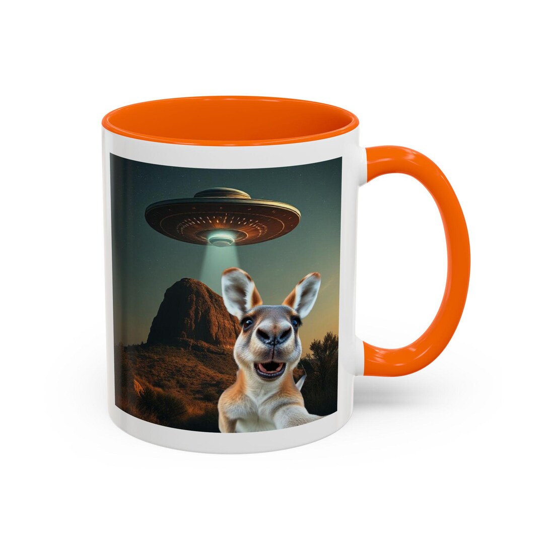 Kangaroo Selfie Ceramic Mug - Fun UFO Design, Cute Animal Coffee Cup ...