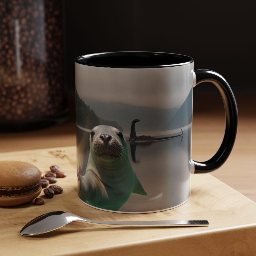 Funny Seal and Loch Ness Monster Selfie Mug (11, 15oz), Novelty Tea Cup ...