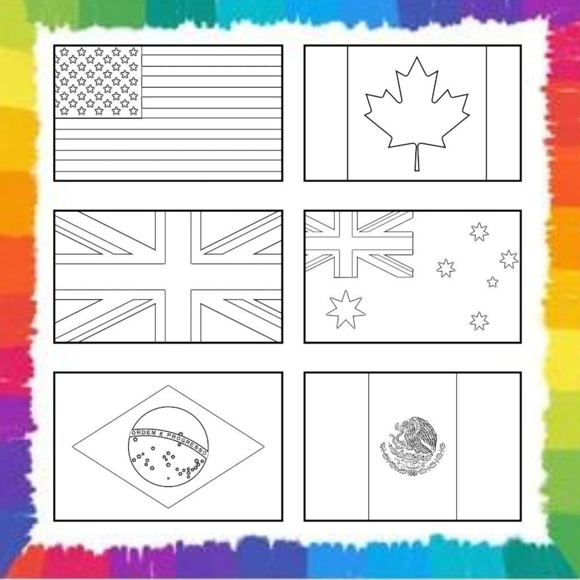 Flags Coloring Pages for Kids, 50 Countries (PDF) - Etsy