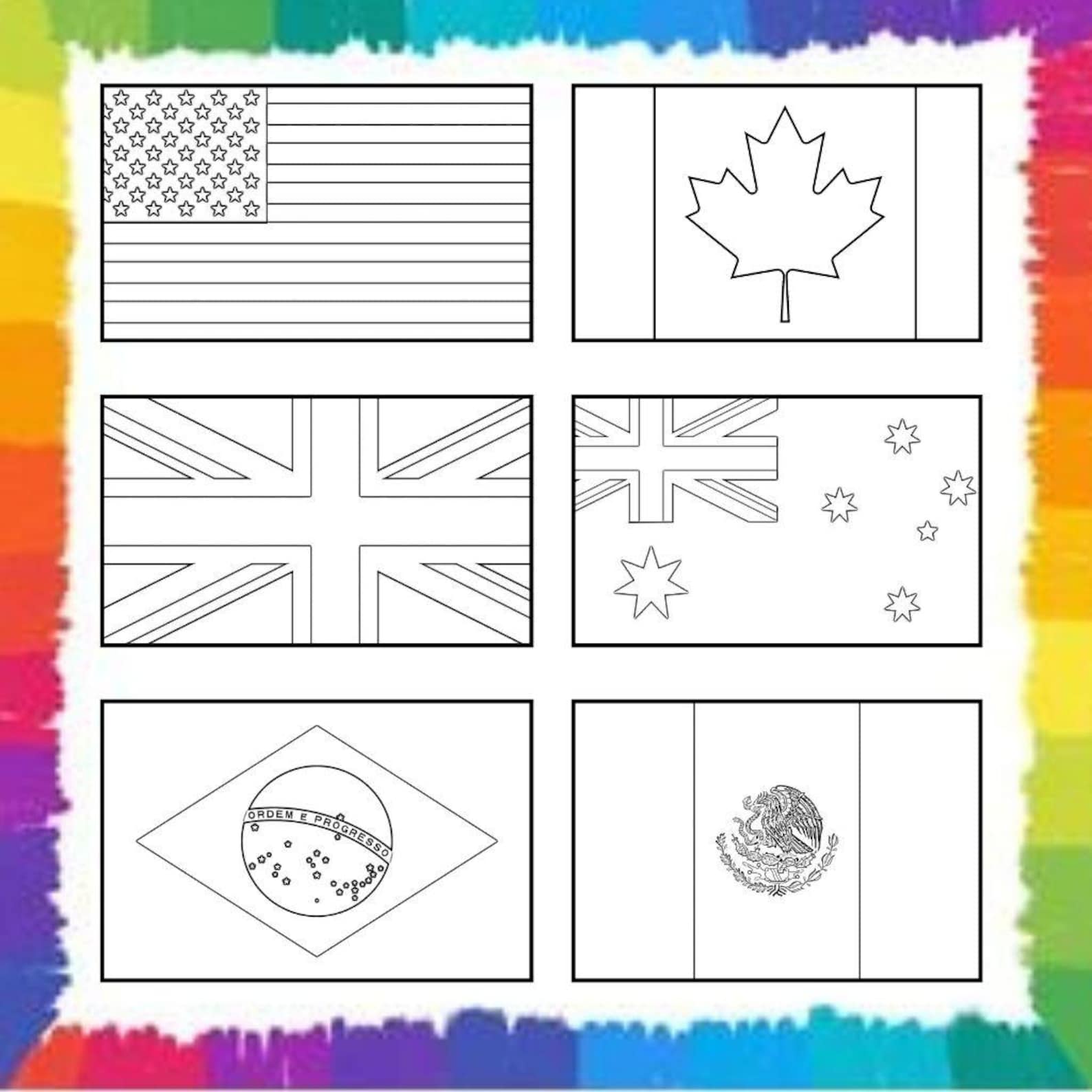 Flags Coloring Pages for Kids, 50 Countries (PDF) - Etsy
