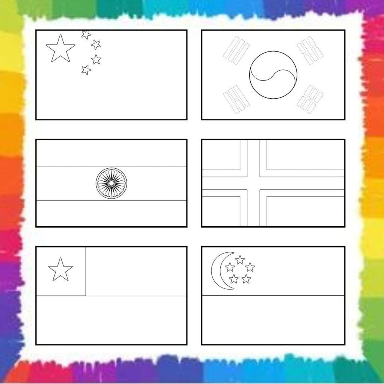 Flags Coloring Pages for Kids, 50 Countries (PDF) - Etsy
