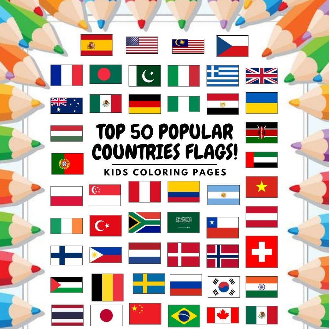 50 Flags Colouring Pages, Flags Colouring Pages for Kids, Printable ...