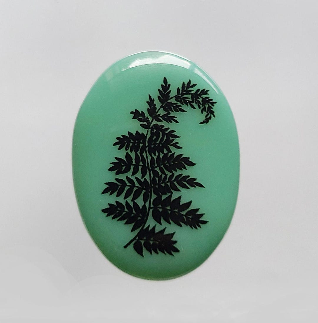 Fused Glass Cabochon...fern Leaf...glass Pendant Cab for Jewelry ...