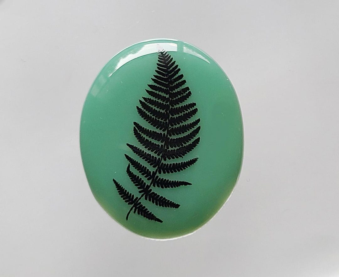 Fused Glass Cabochon...fern Leaf...glass Pendant Cab for Jewelry ...