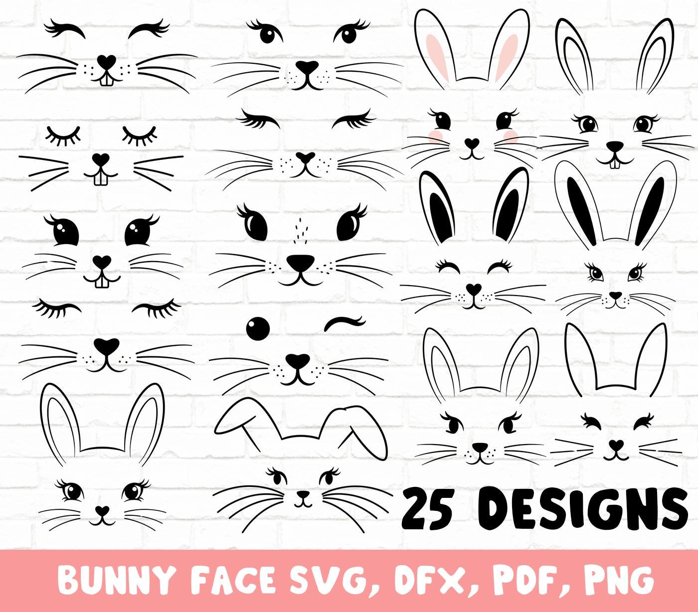Bunny Face SVG, Happy Easter 2025 Svg, Bunny Face Silhouette Digital ...