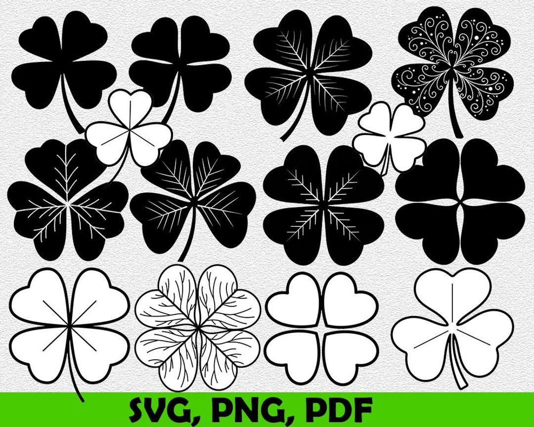 Four Leaf Clover Shamrock Silhouettes Bundle (SVG, PNG, PDF) - Etsy