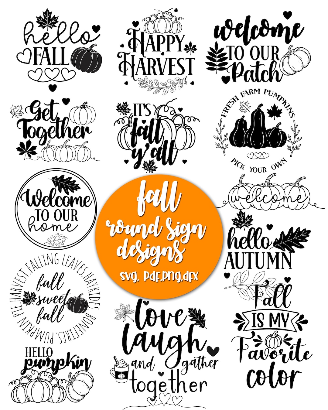 Fall Round Sign SVG Bundle, Happy Fall Y'all and Welcome Door Hanger ...
