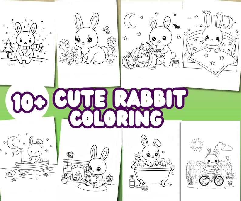 Cute Bunny Bold & Easy Coloring Pages, Cozy Spring Theme Bunny Coloring ...