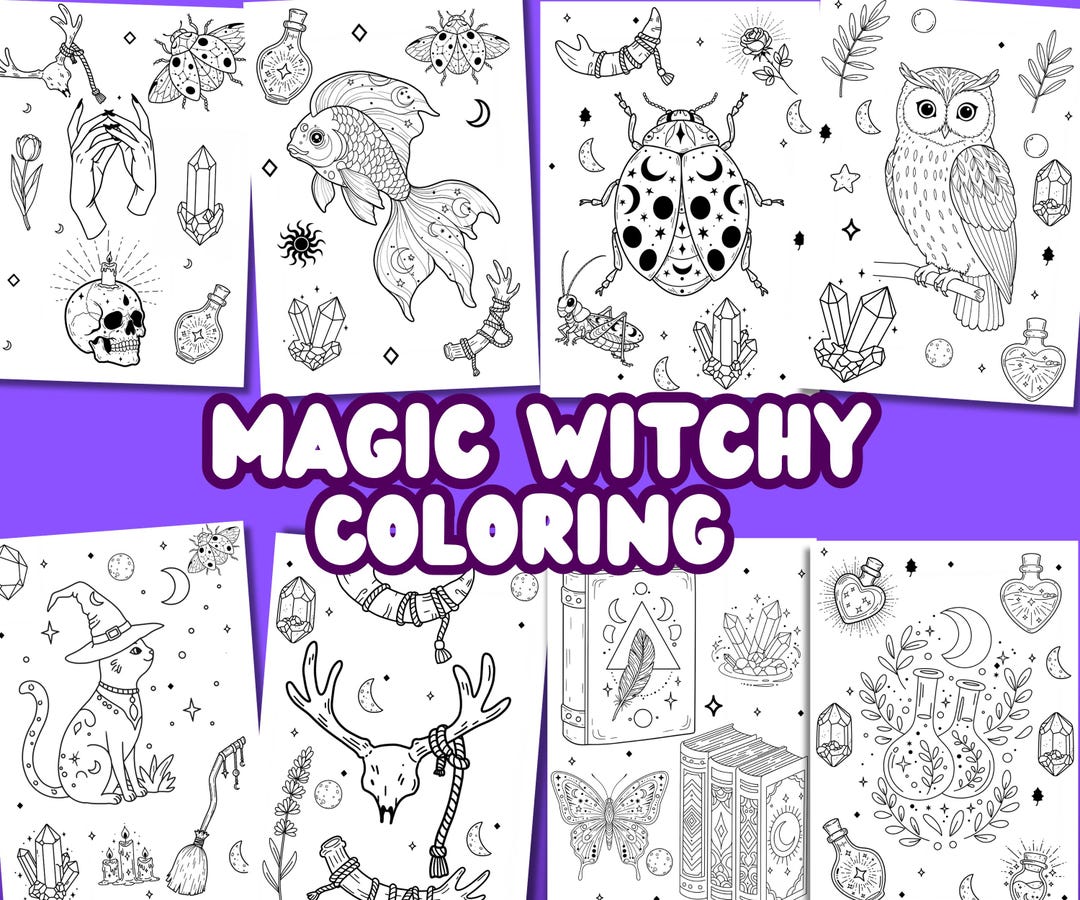 Witchy Coloring Pages: Mystical Skull Fantasy Art (PDF) - Etsy