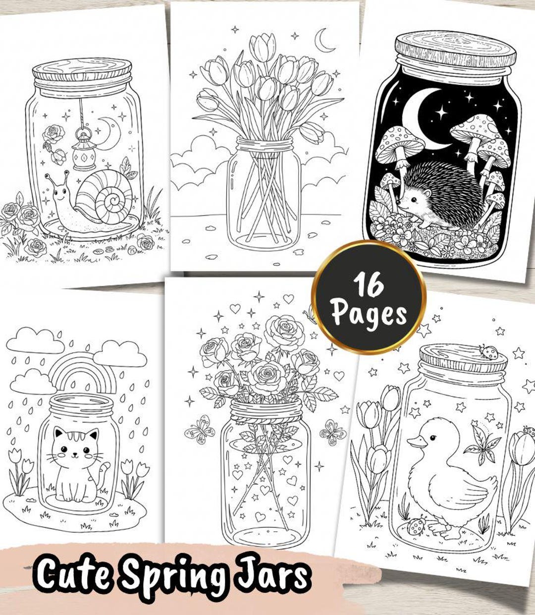 Cute Spring Jars Coloring Pages, Spring Coloring Pages for Kids, Spring ...