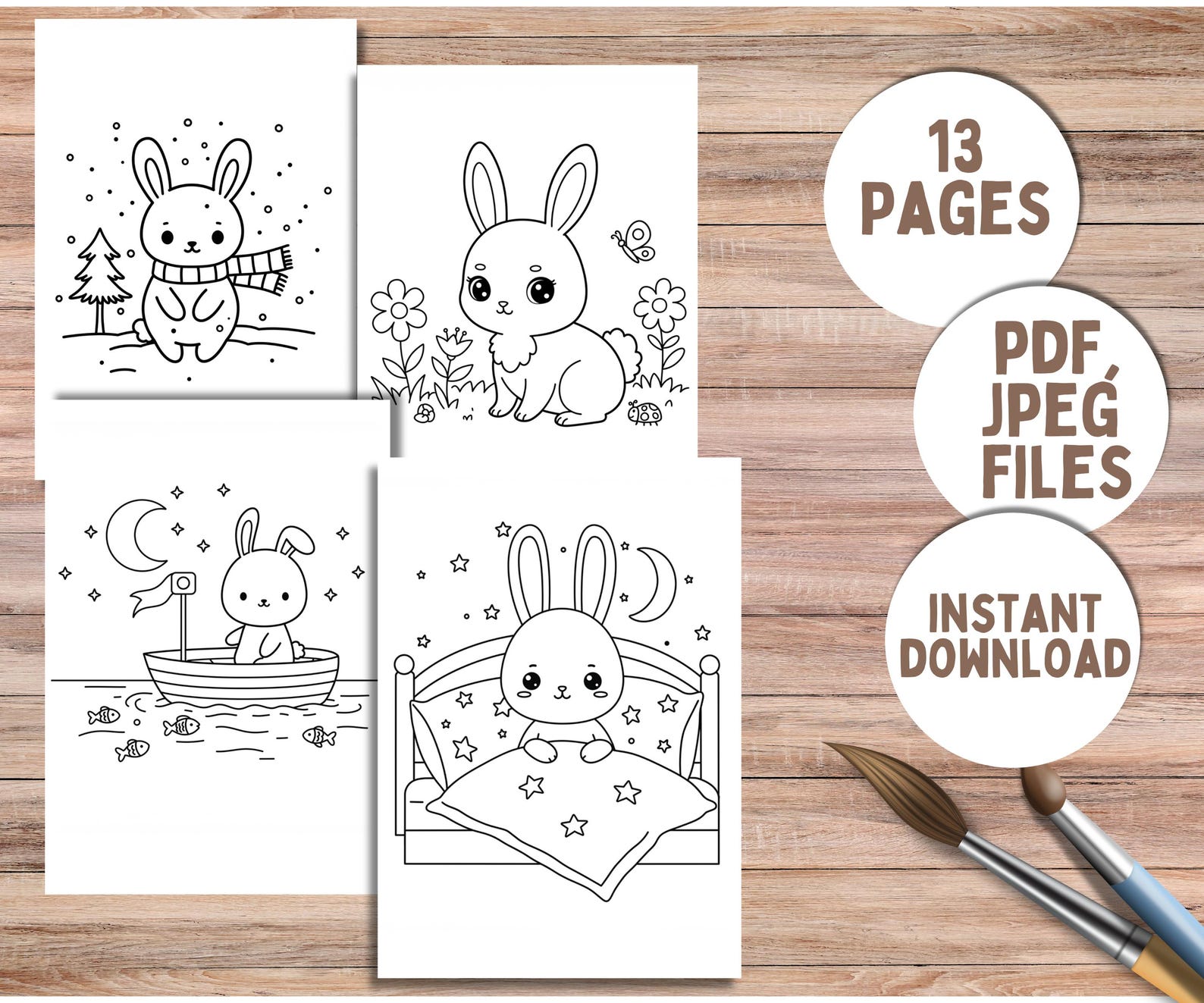 Cute Bunny Bold & Easy Coloring Pages, Cozy Spring Theme Bunny Coloring ...