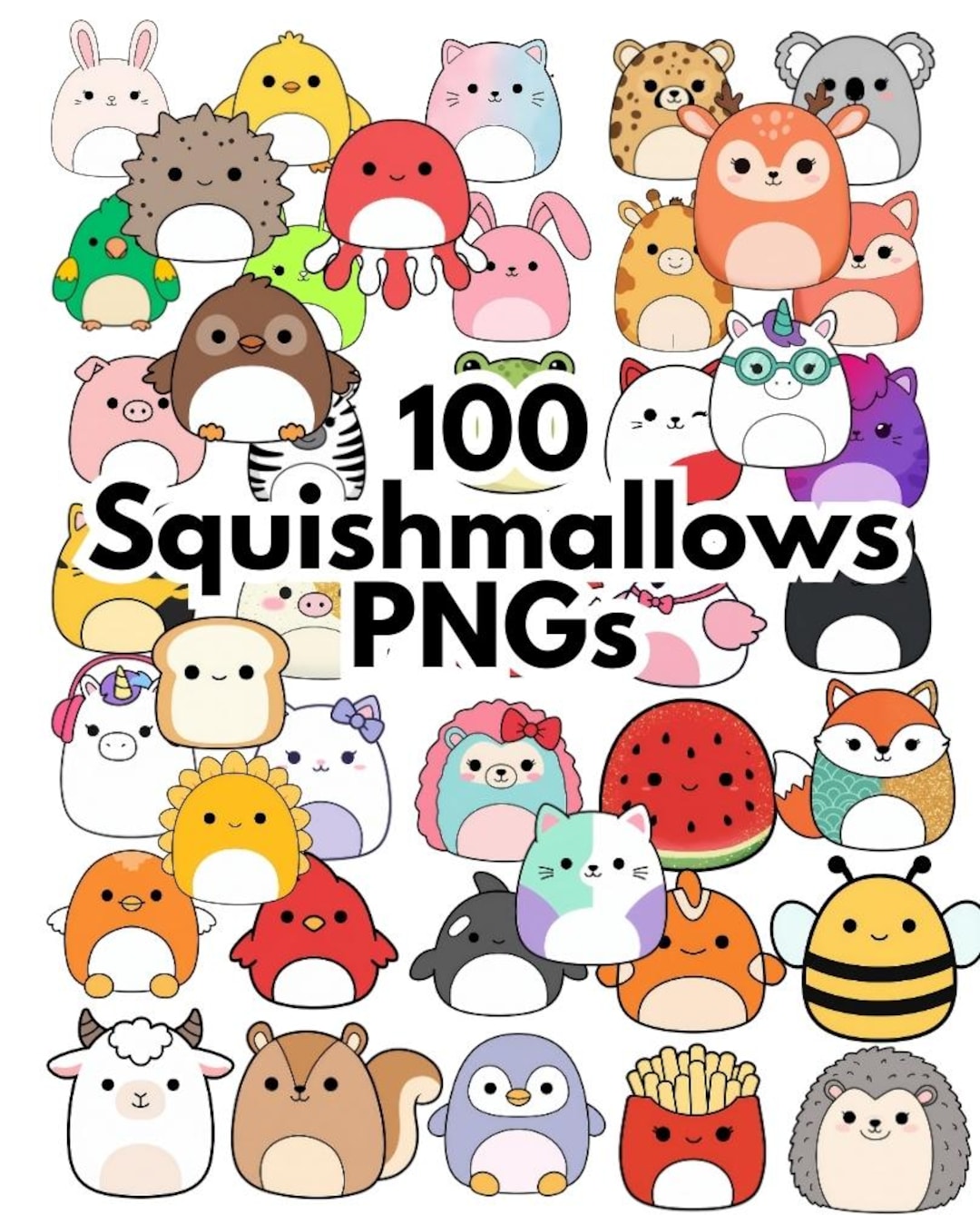 Squishmallows PNG Clipart Bundle With Transparent Backgrounds, 100 ...