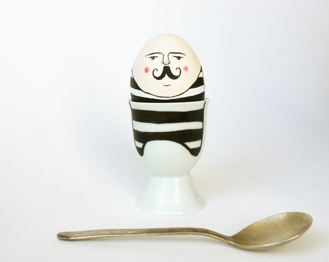 Illustrated Egg Cup and Wooden Egg- Circus Man - Serguei, the Russian ...