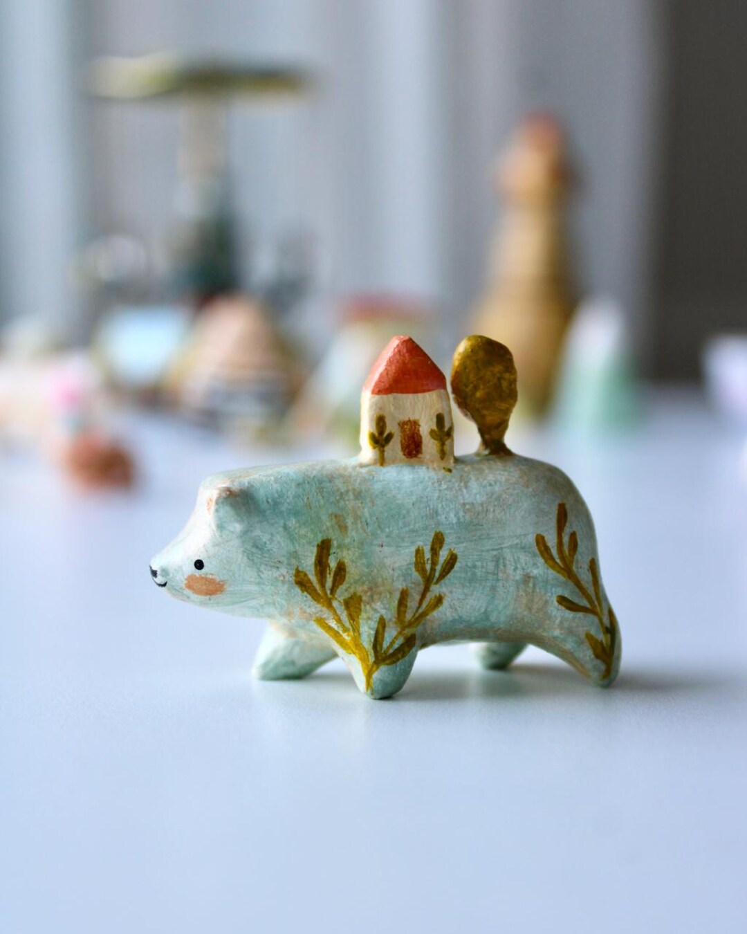 Bear & Home - Handmade Miniature Clay Figurine - Ooak - Etsy
