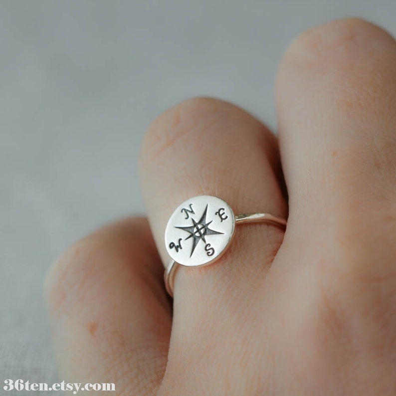Compass Ring Sterling Silver Ring Nautical Seashore Beach Etsy