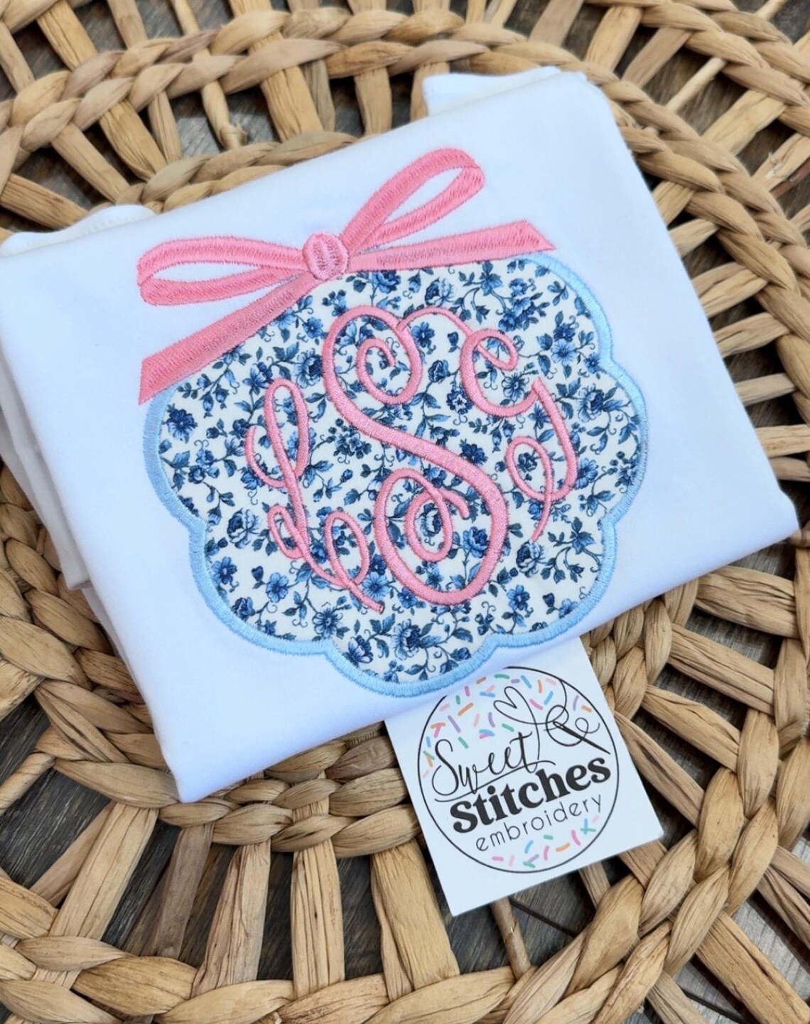 Grandmillenial Monogram, Girls Personalized Shirt, Blue and White ...