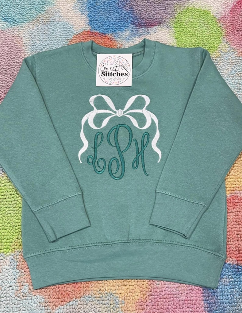 Girls Custom Sweatshirt, Monogram Sweatshirt, Bow Sweatshirt, Girls ...