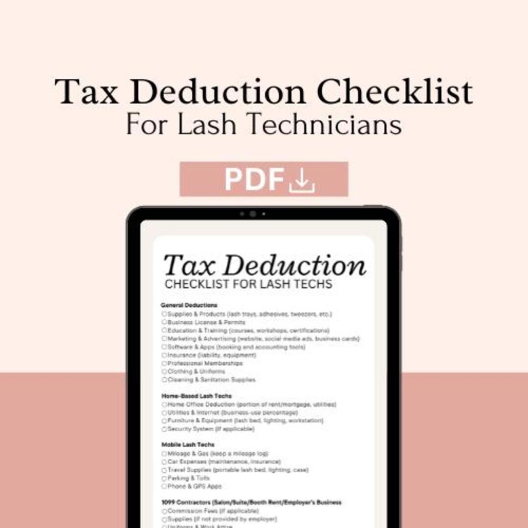 Tax Prep Checklist for Lash Tech Checklist for Tax Deductions Self Employed Tax Write off ...