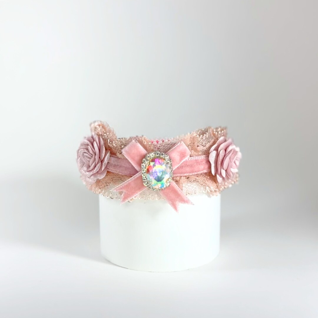 Luxury Royal Crystal Rhinestone Velvet Cat Collar Pink Collar Gift for ...