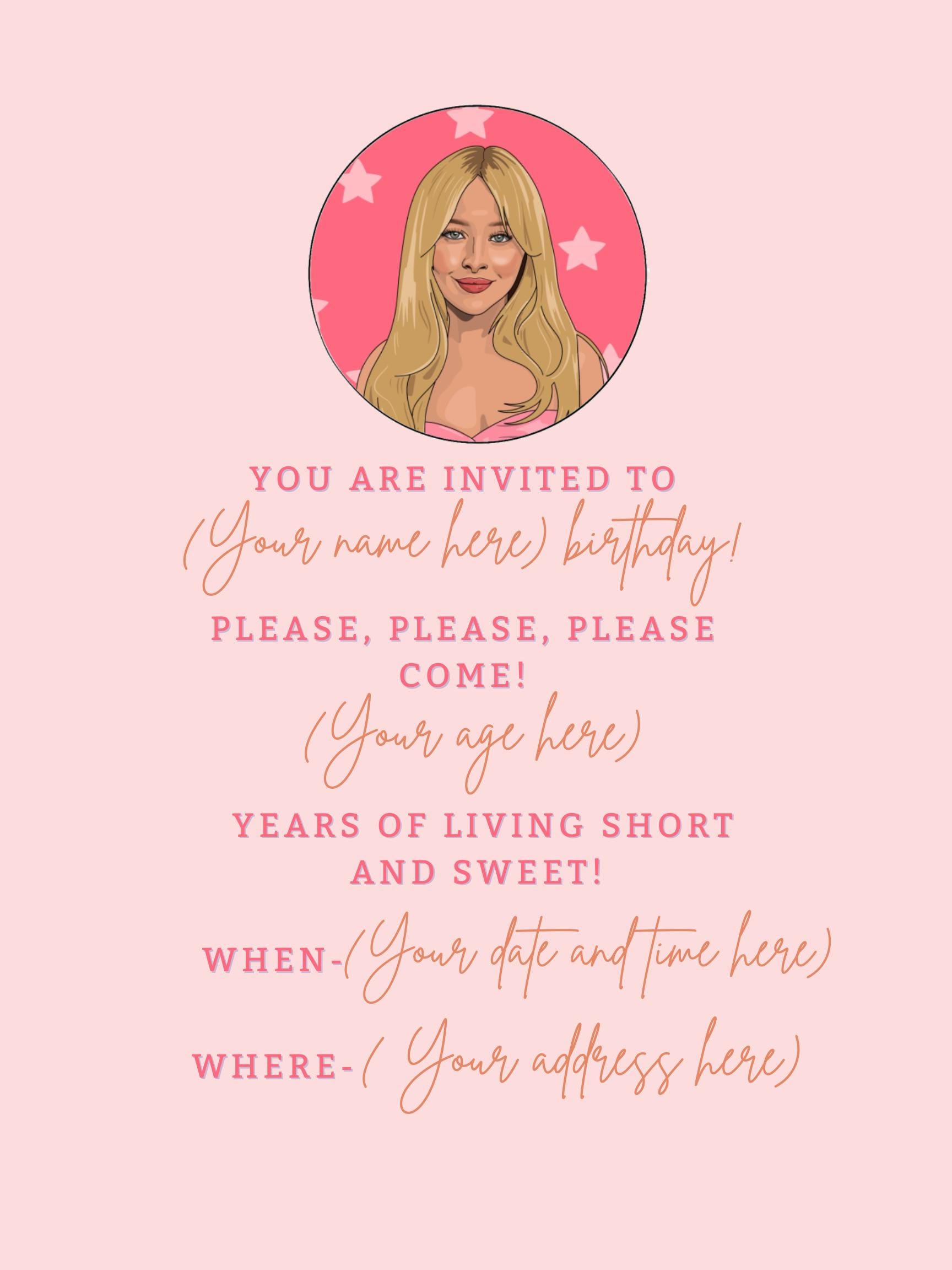Digital Sabrina Carpenter Birthday Invitation - Etsy