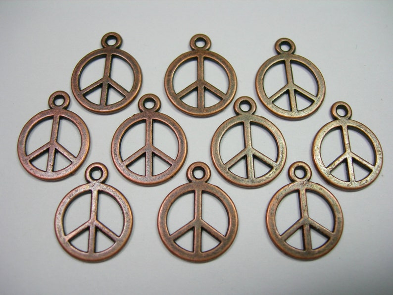 Antiqued Copper Plated Peace Sign Drops Charms 15mm 10 - Etsy