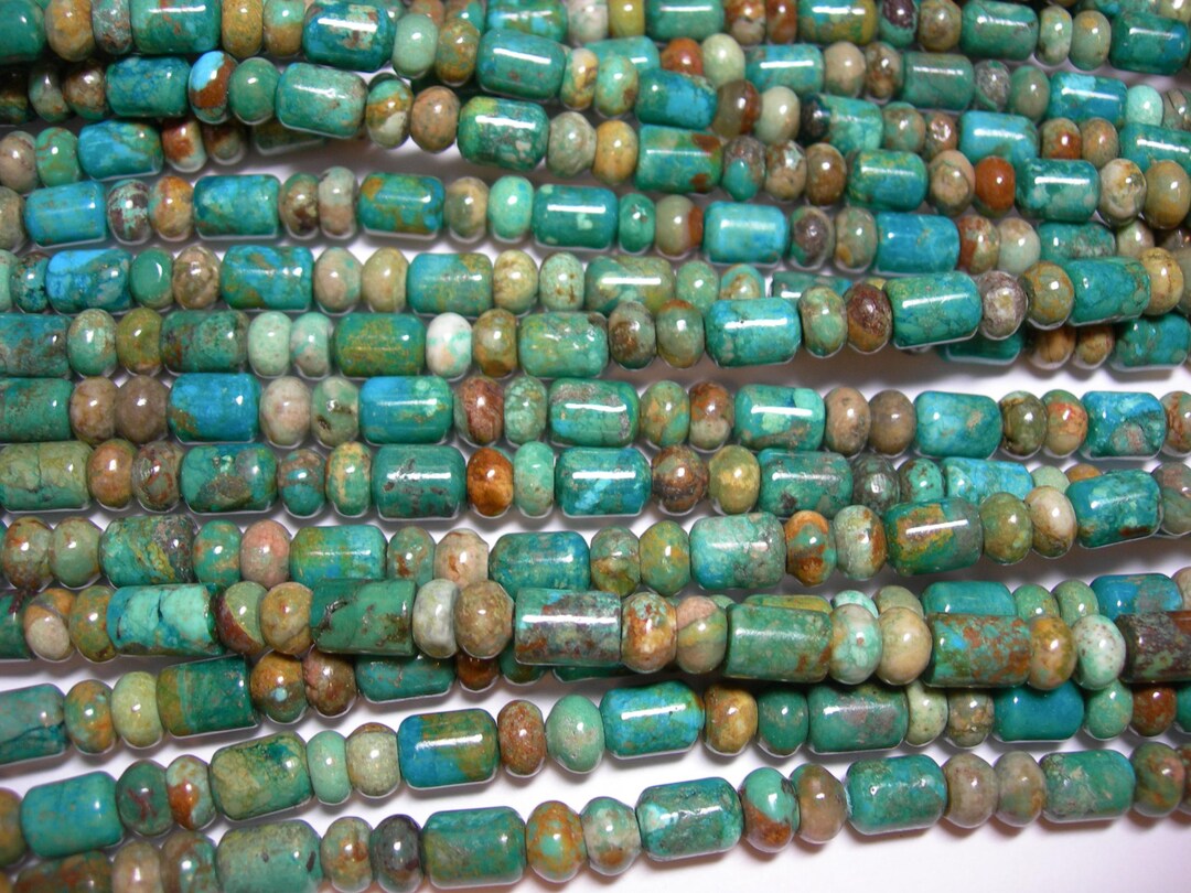 North American Turquoise Tube Barrel Beads 9x6mm 16" Strand W/ Spacers ...