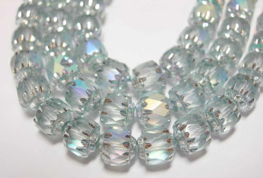 25 6mm Light Blue Apollo With Metallic Ends Firepolished Cathedral ...