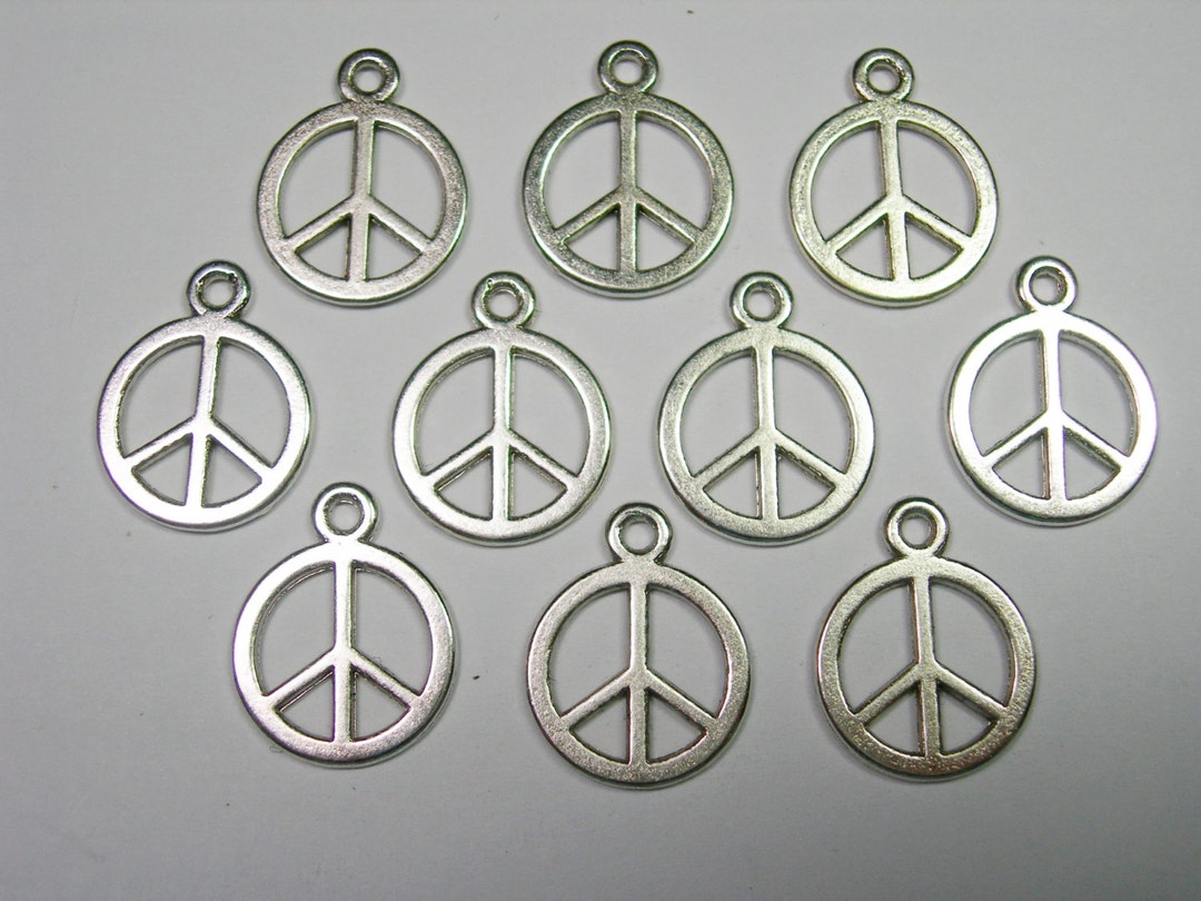 Antiqued Silver Plated Peace Sign Drops, Charms - 15mm - 10 Pieces - Etsy
