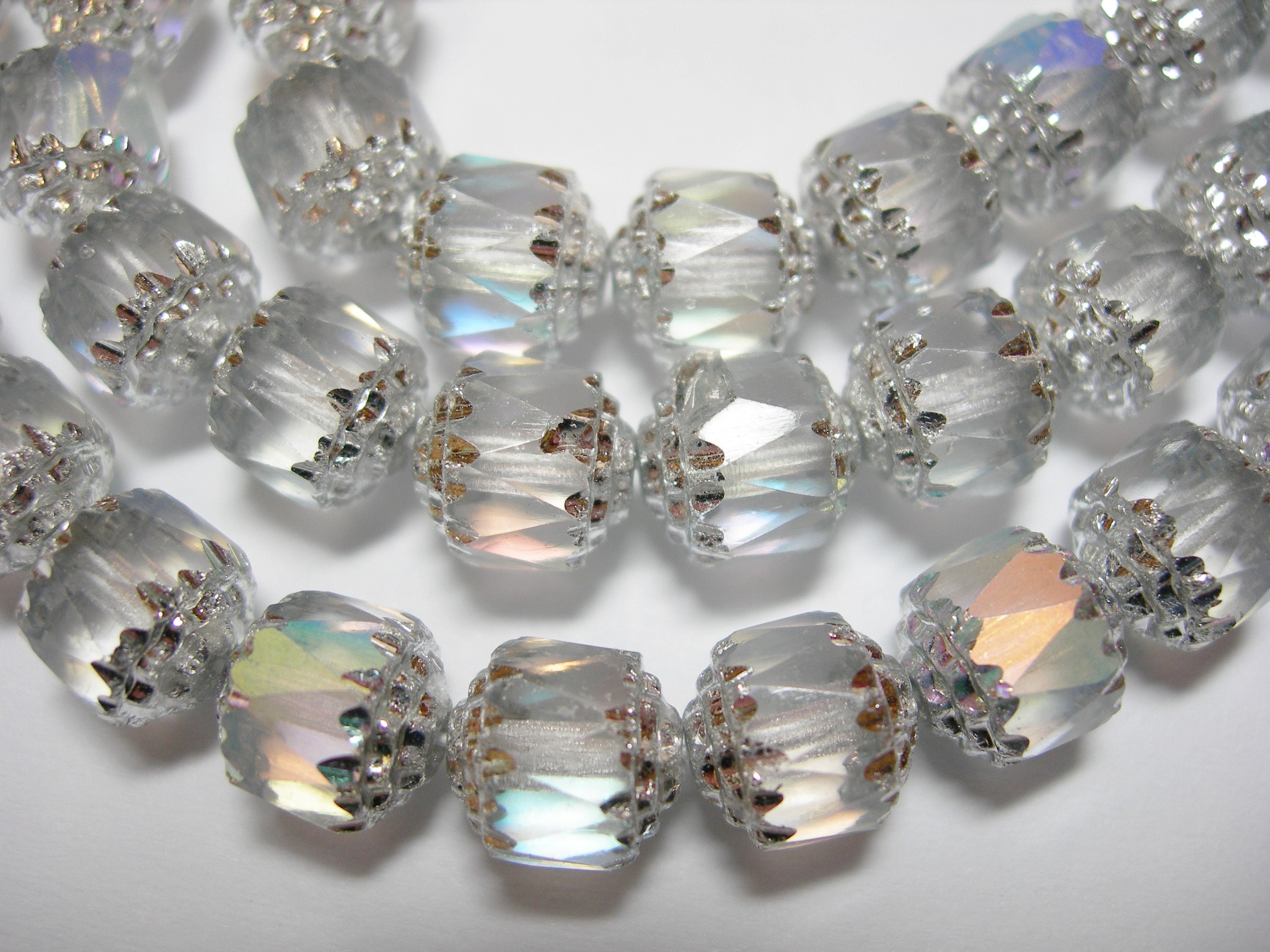 25 8mm Crystal Apollo With Silver Ends Firepolished Cathedral - Etsy