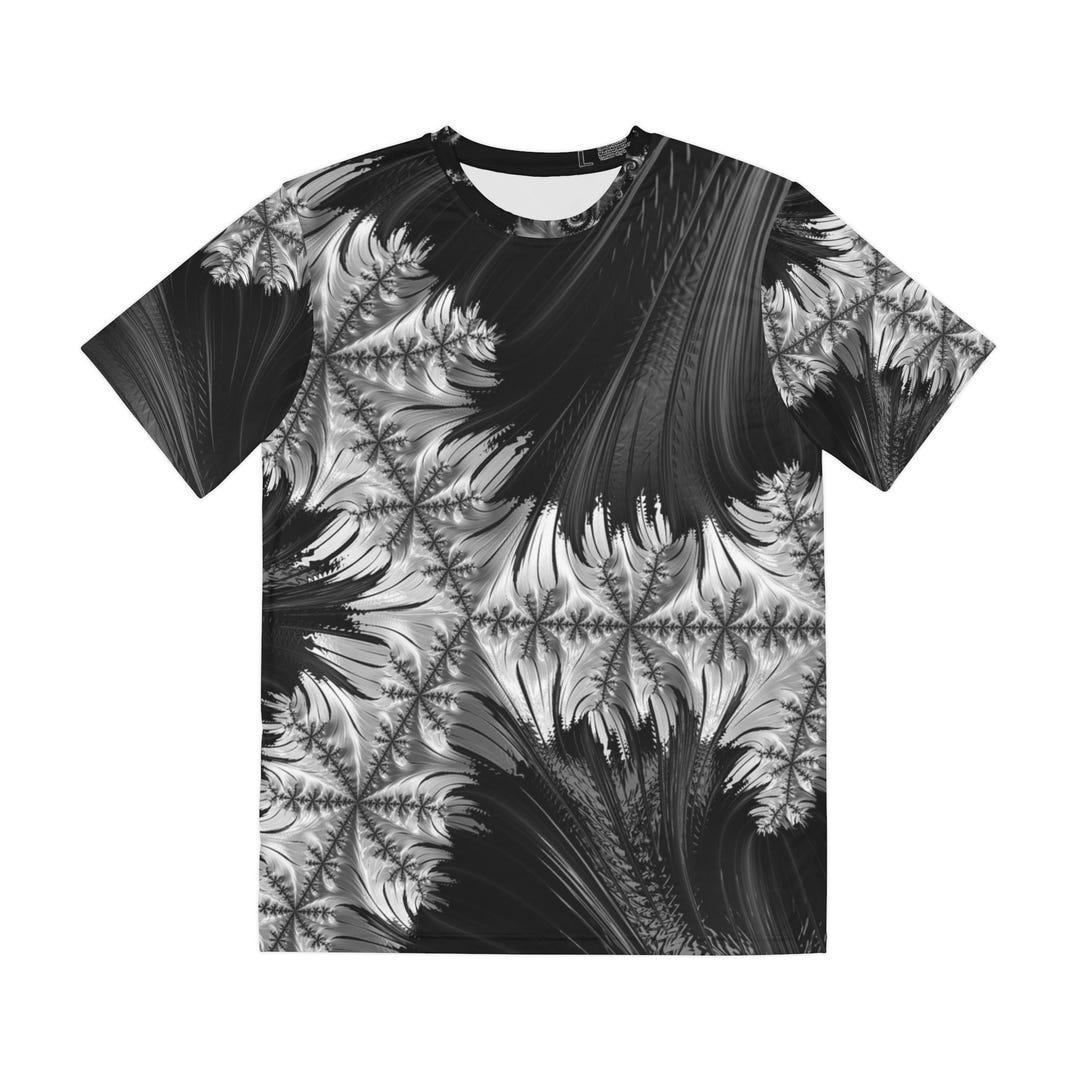 Fractal Art Men's Polyester Tee, Black & White Geometric Shirt ...