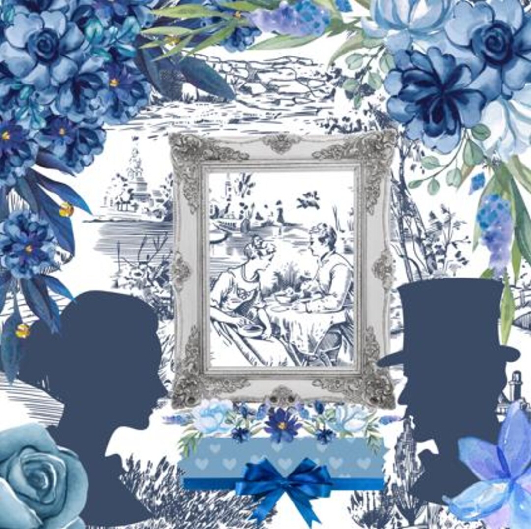 Blue Floral Scrapbook Page, 12x12 Junk Journal Ephemera (digital ...