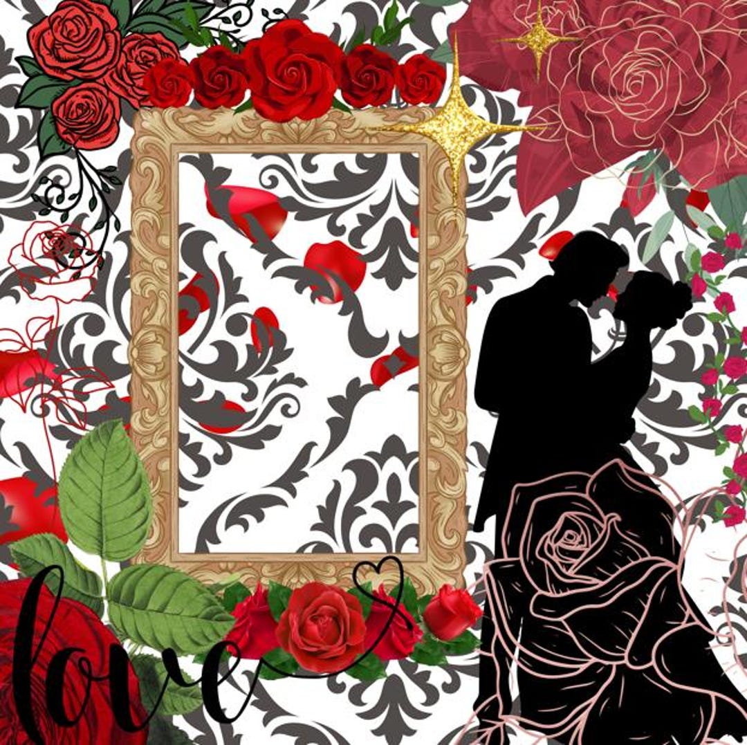 Red Rose Romance Scrapbook Page, Printable Floral Ephemera (digital ...