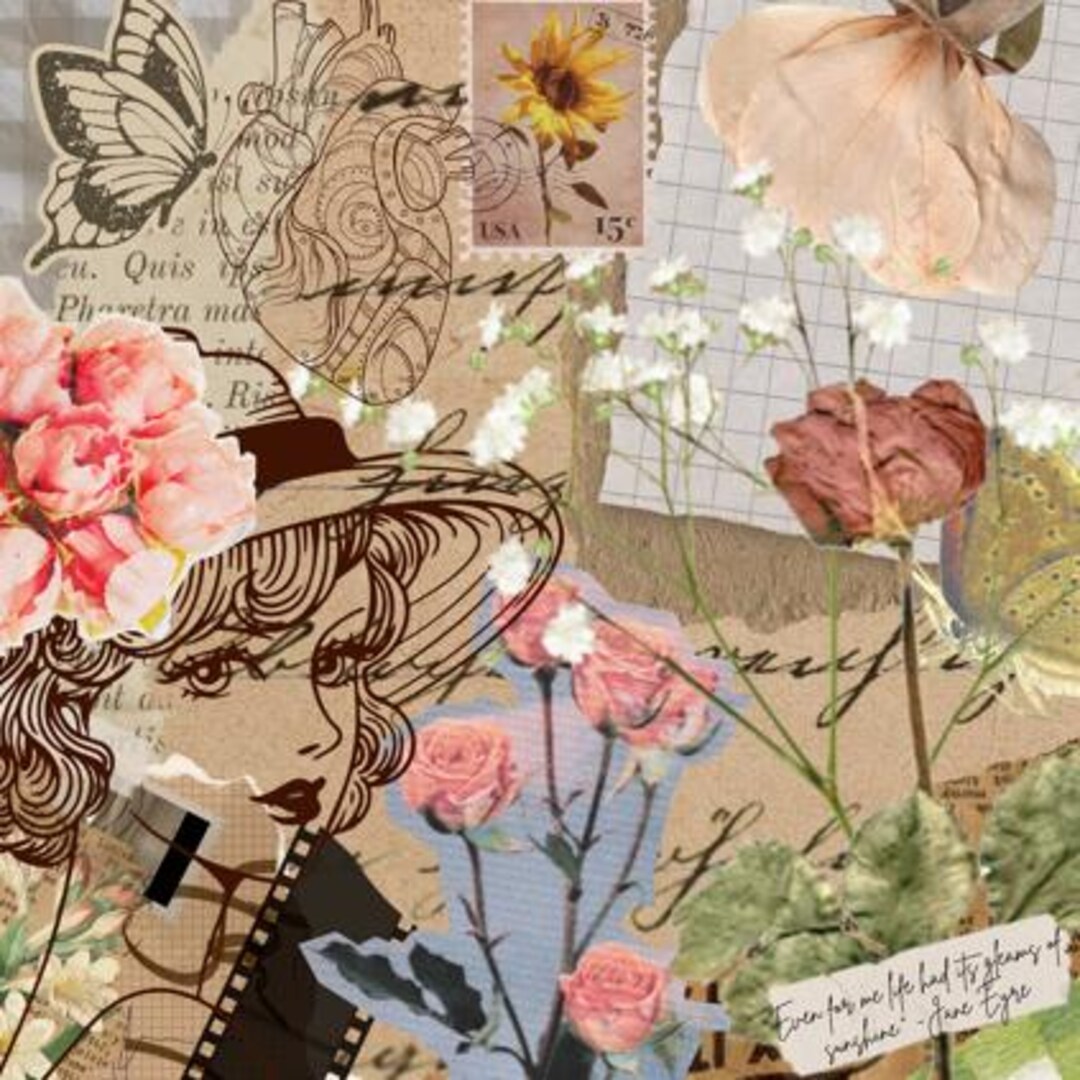Jane Eyre Scrapbook Page: Vintage Shabby Chic Floral Collage (digital ...