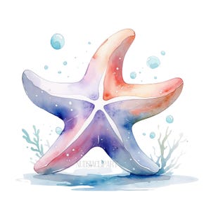 Cute Rainbow Starfish Clipart, Watercolor Undersea Starfish, Sea ...