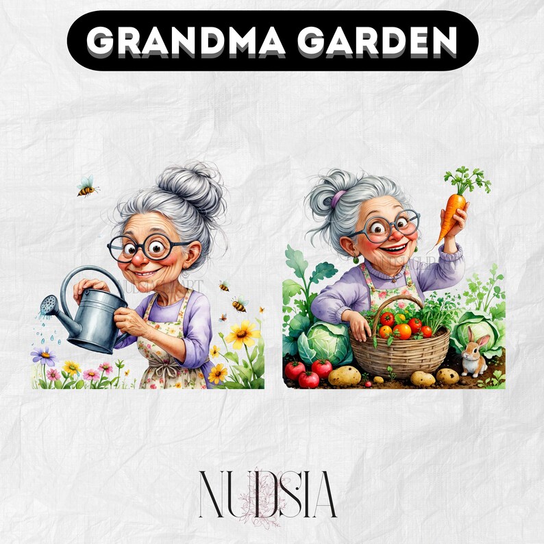 Grandma Gardening With Flowers Clipart, Gardening Clipart Watercolor ...