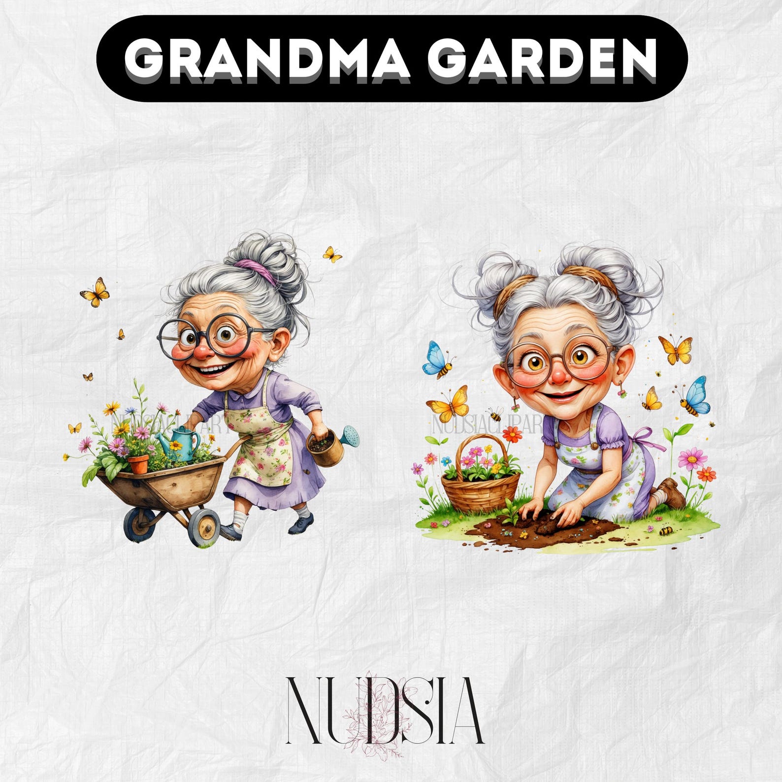 Grandma Gardening With Flowers Clipart, Gardening Clipart Watercolor ...