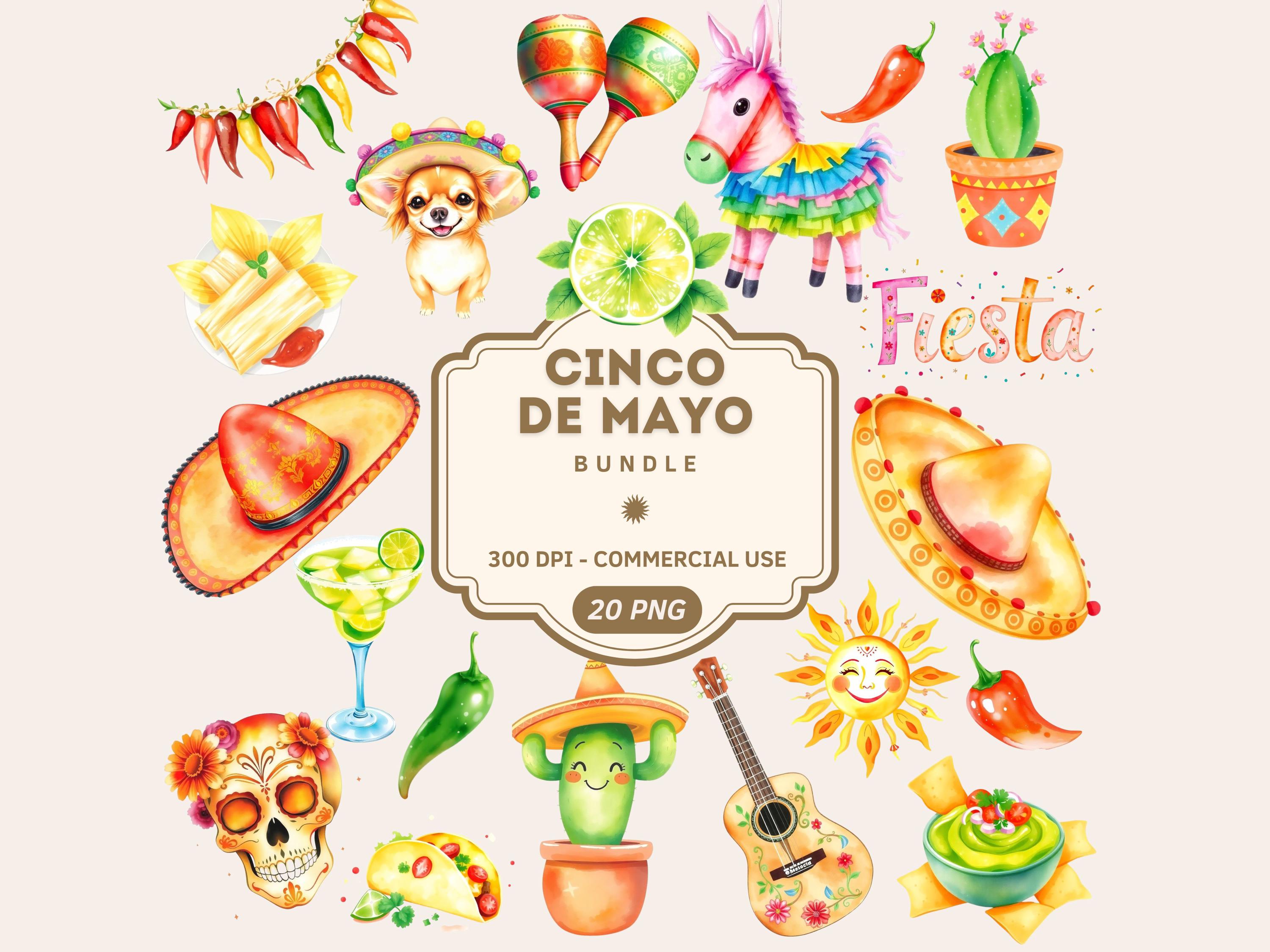 Cinco De Mayo Clipart Bundle PNG, With Sombrero Hat, Sugar Skulls ...