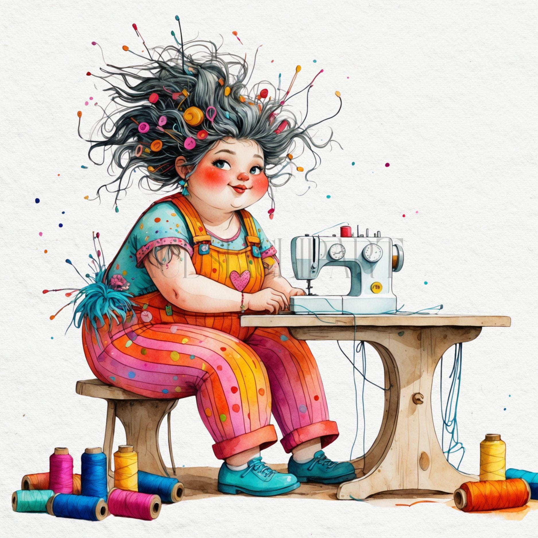 Fille qui coud clipart couture png, Machine à coudre clipart de fille ...