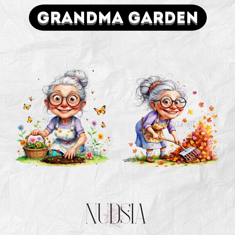 Grandma Gardening With Flowers Clipart, Gardening Clipart Watercolor ...
