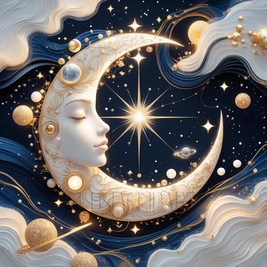 Magical Moon Clipart, Cute Moon Art PNG, Digital Cute Moon Art, Lively ...