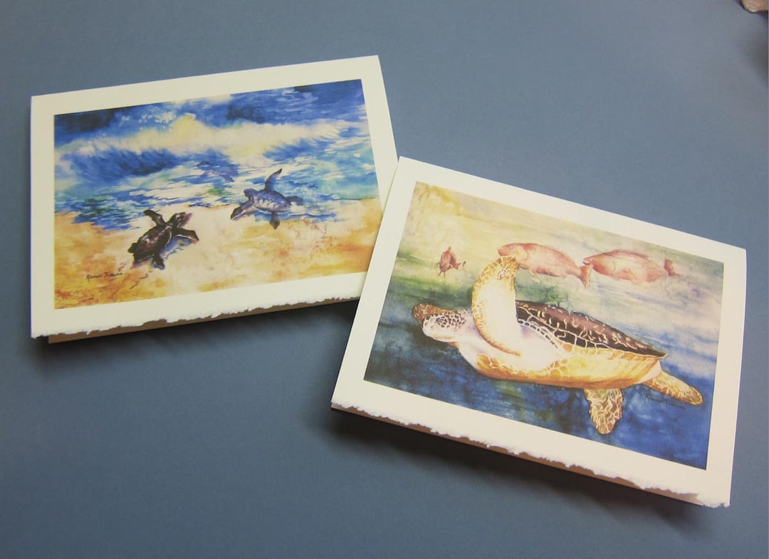 2 Sea Turtles Note Cards, Baby Sea Turtles, Loggerhead Turtle Art, 5 X ...