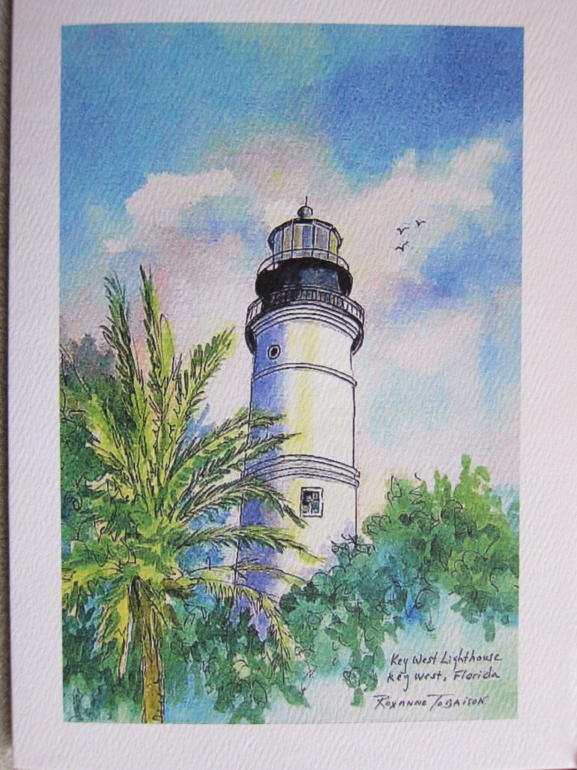 Key West Lighthouse Florida 5 X 7 Blank Note Card Watercolor - Etsy